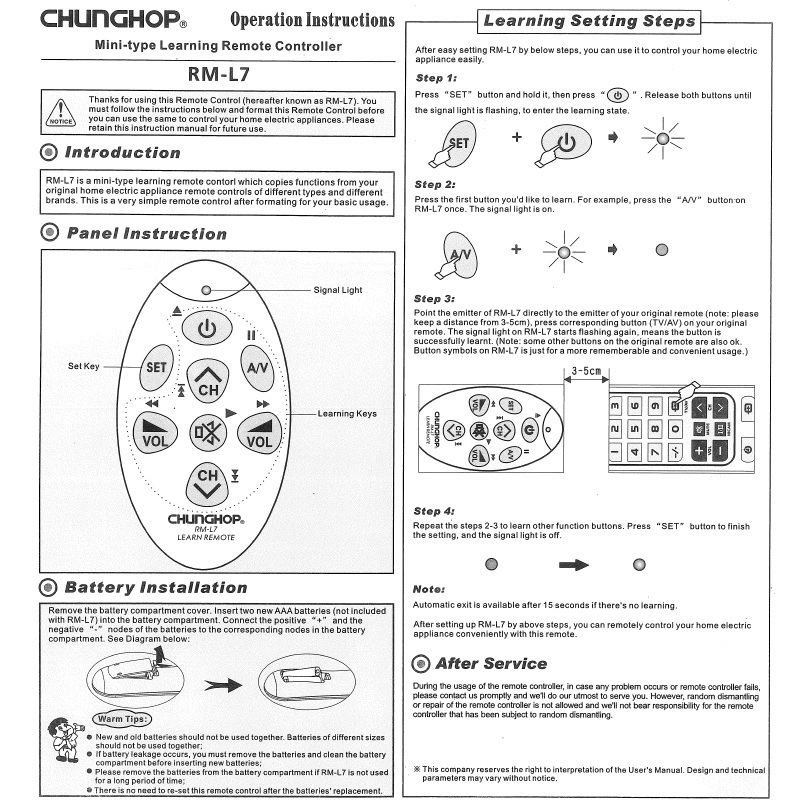 Chunghop Universal Learning Ir Remote Control Rm L7 Yellow