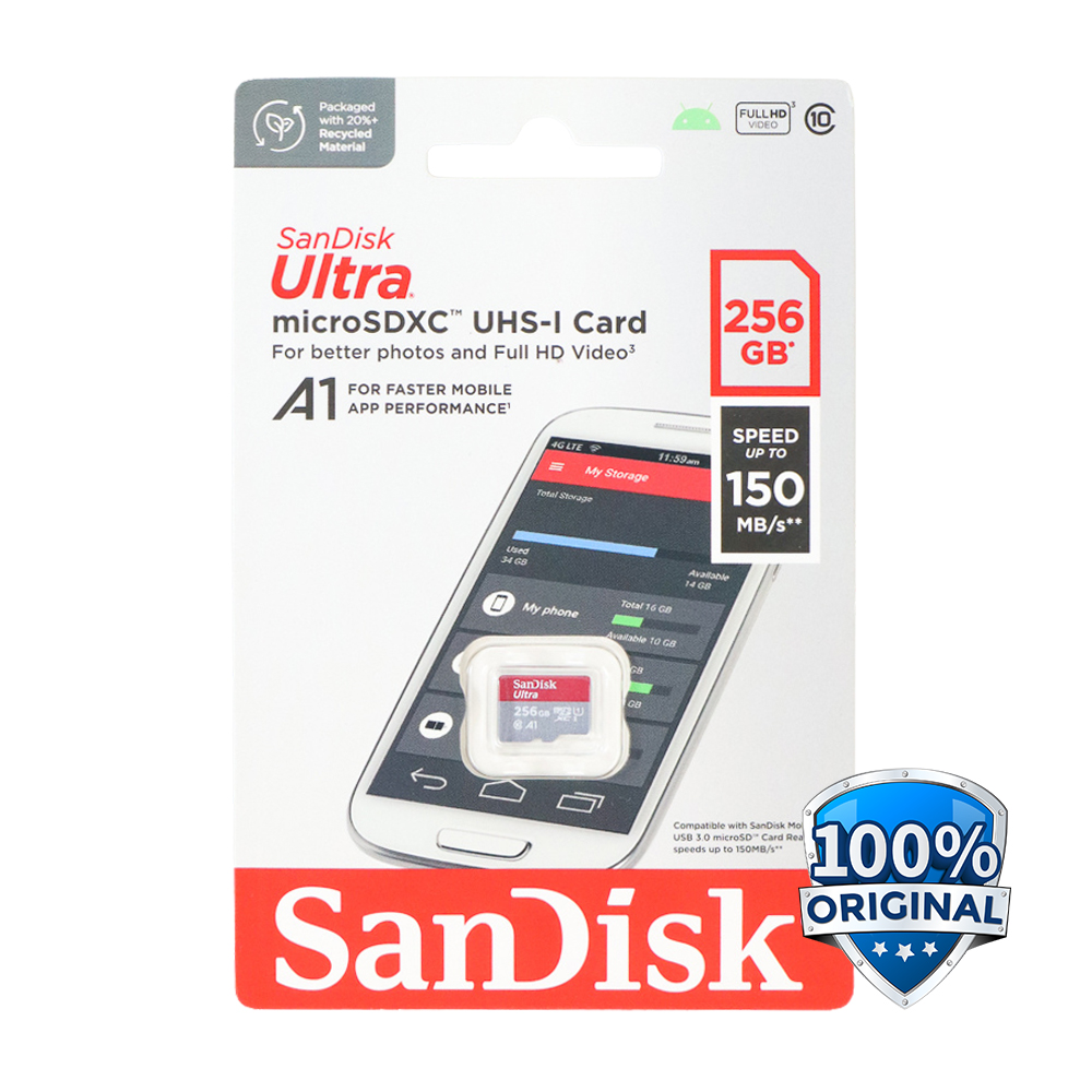 SanDisk Ultra microSDXC Card UHS-I Class 10 A1 (150MB/s) 256GB ...