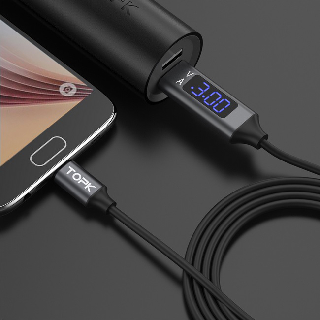 Jual TOPK Kabel Charger USB Type C TPE 3A 1 Meter with Voltage Meter ...