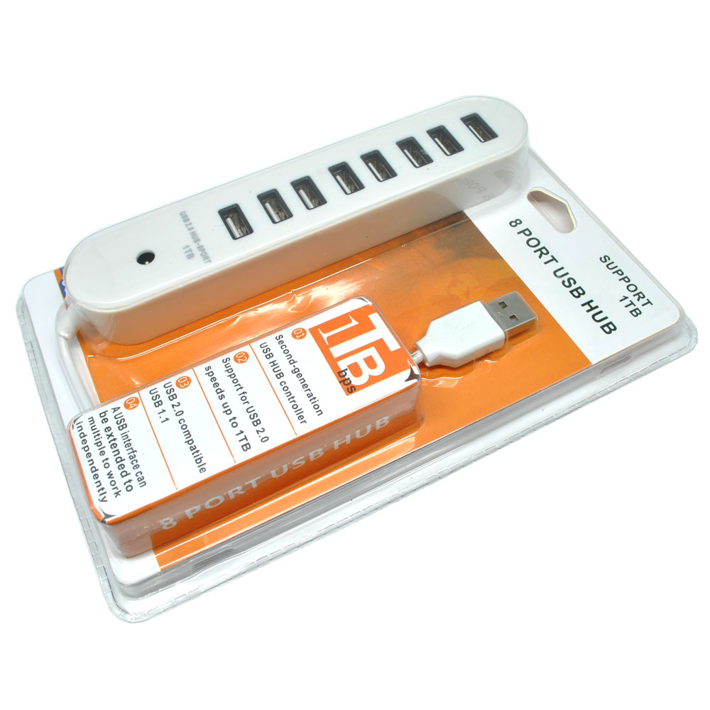 Hub cu port USB 2.0 KlaussTech, 8 porturi USB, Design Compact si ...