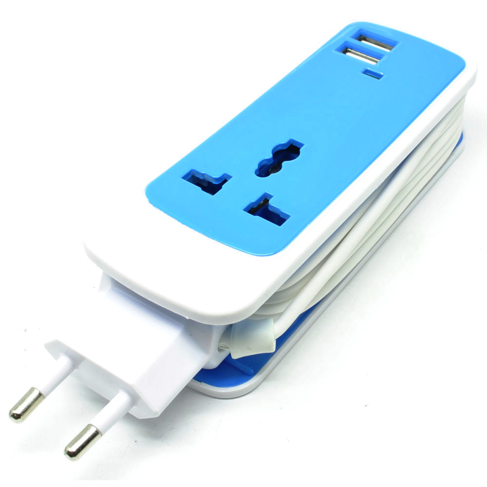 Stop Kontak Colokan Listrik Universal dengan 2 USB Port - U-003 - Blue ...
