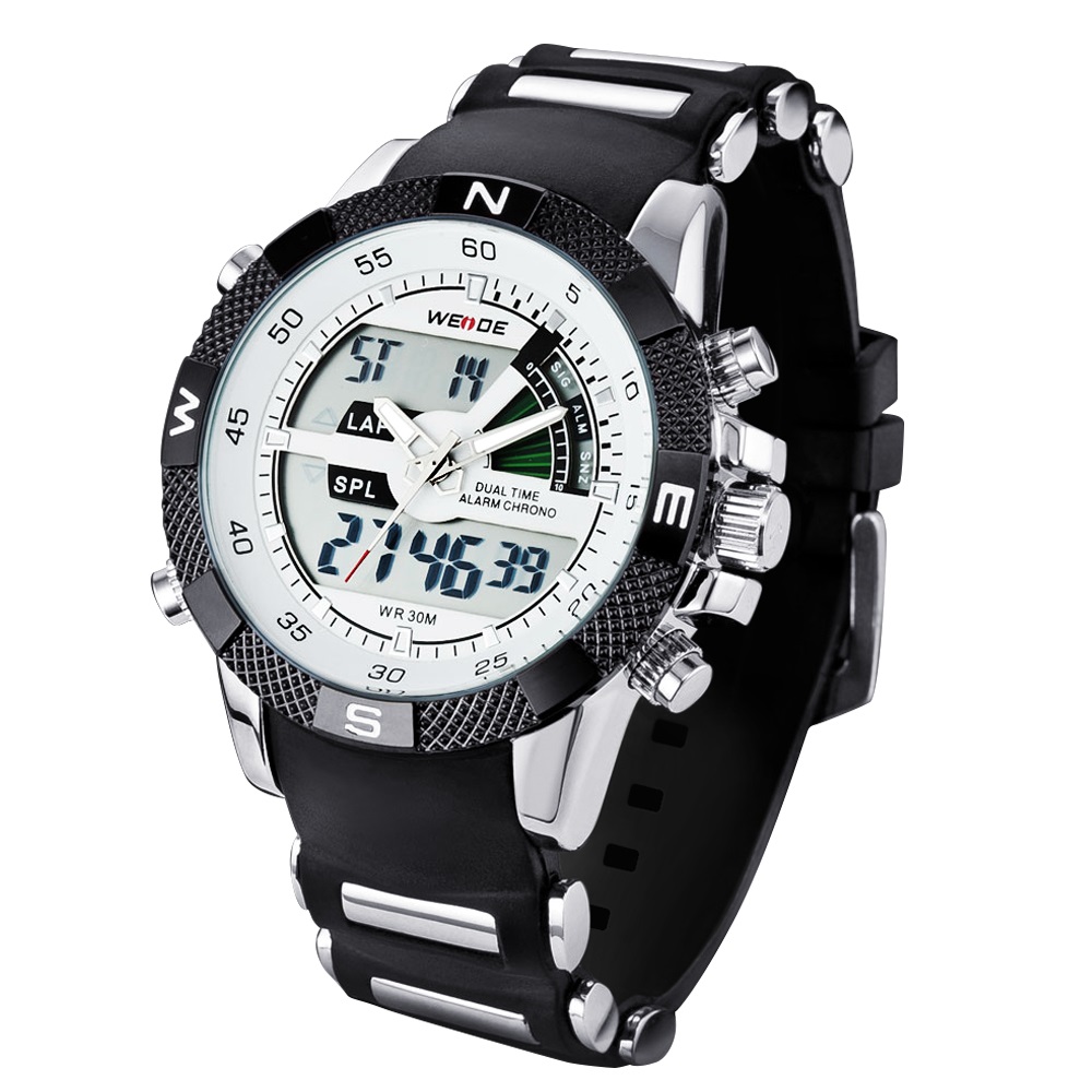 Weide Japan Quartz Silicone Strap Men LED Sports Watch 30M Water ...
