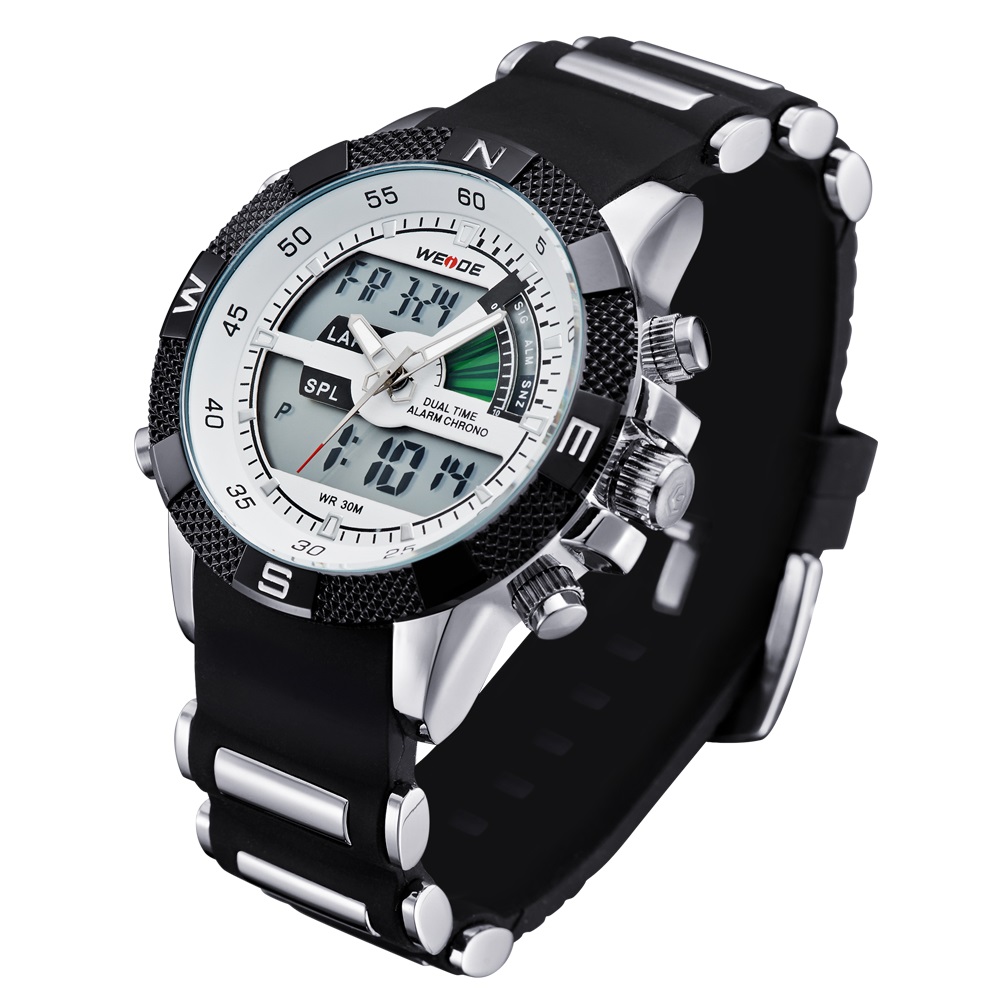 Weide Japan Quartz Silicone Strap Men LED Sports Watch 30M Water ...